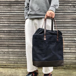 Draw String Closure Large Tote Bag in Waxed Canvas - Etsy