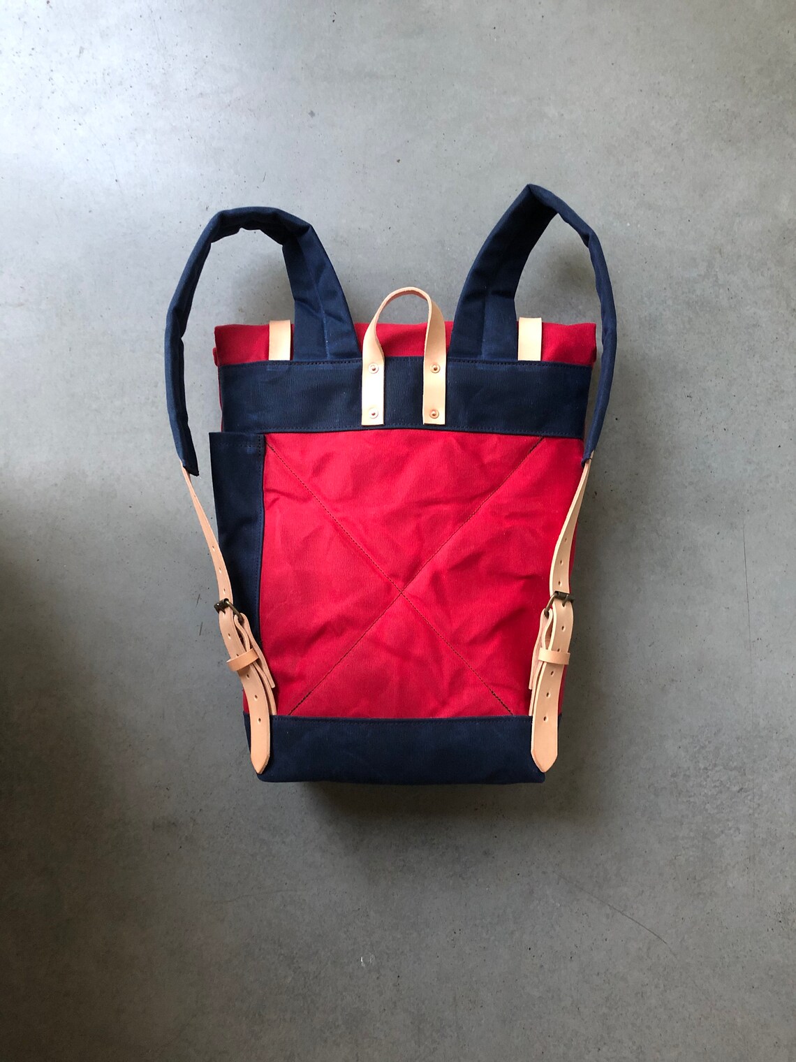 Red Waxed Canvas Leather Backpack Medium Size / Outdoor - Etsy