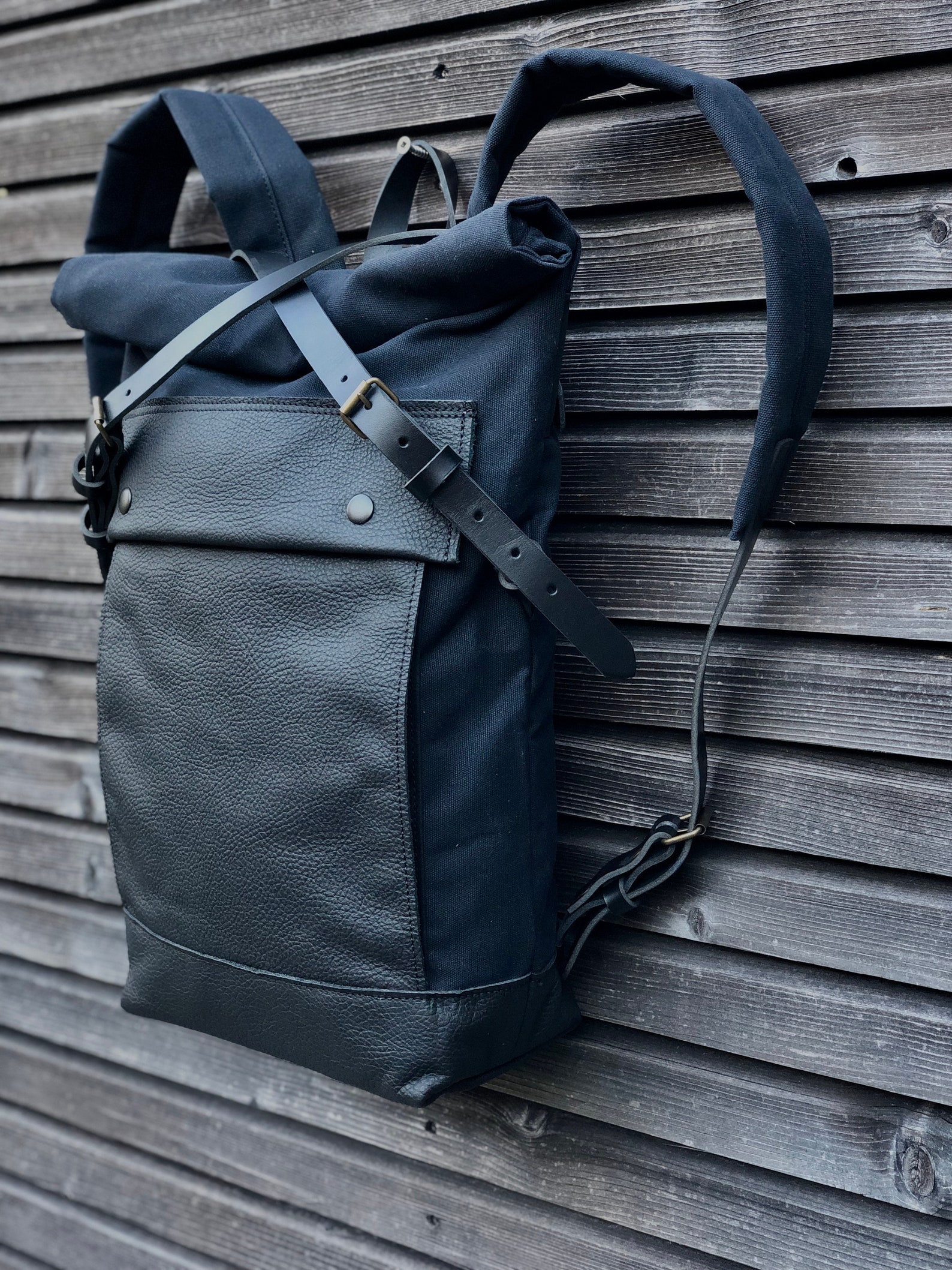 Black Backpack Medium Size Rucksack in Waxed Canvas With - Etsy