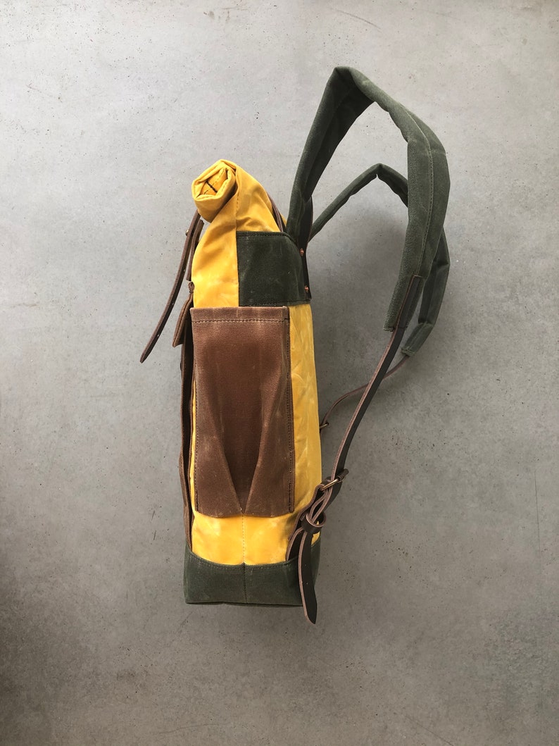 Yellow waxed canvas leather Backpack medium size / Commuter | Etsy