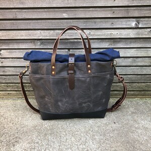 Waxed Canvas Roll Top Tote Bag / Office Bag With Luggage Handle ...