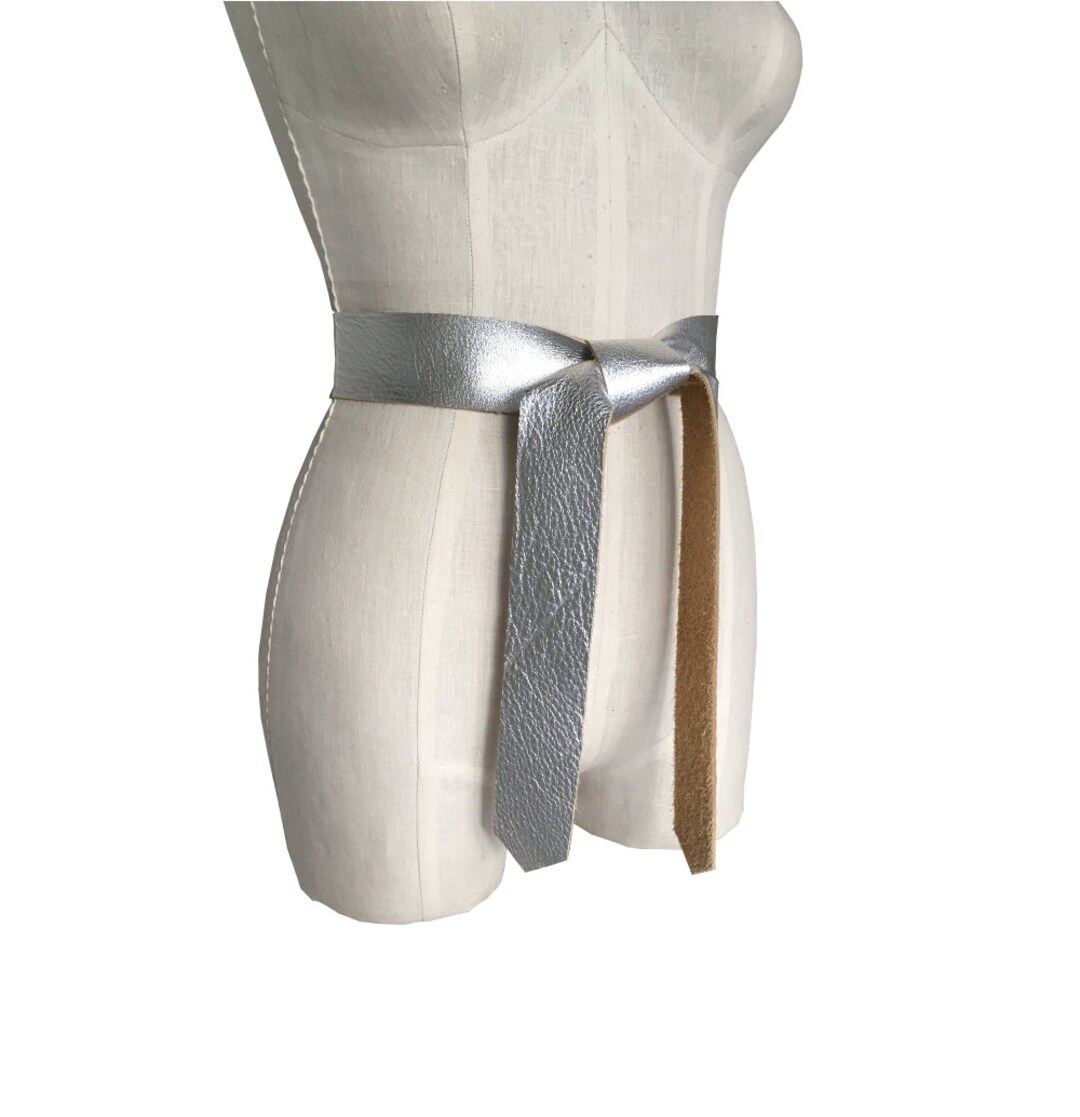 Silver Leather Tie Belt - Raw Edge Leather Belt -light Coat Belt ...