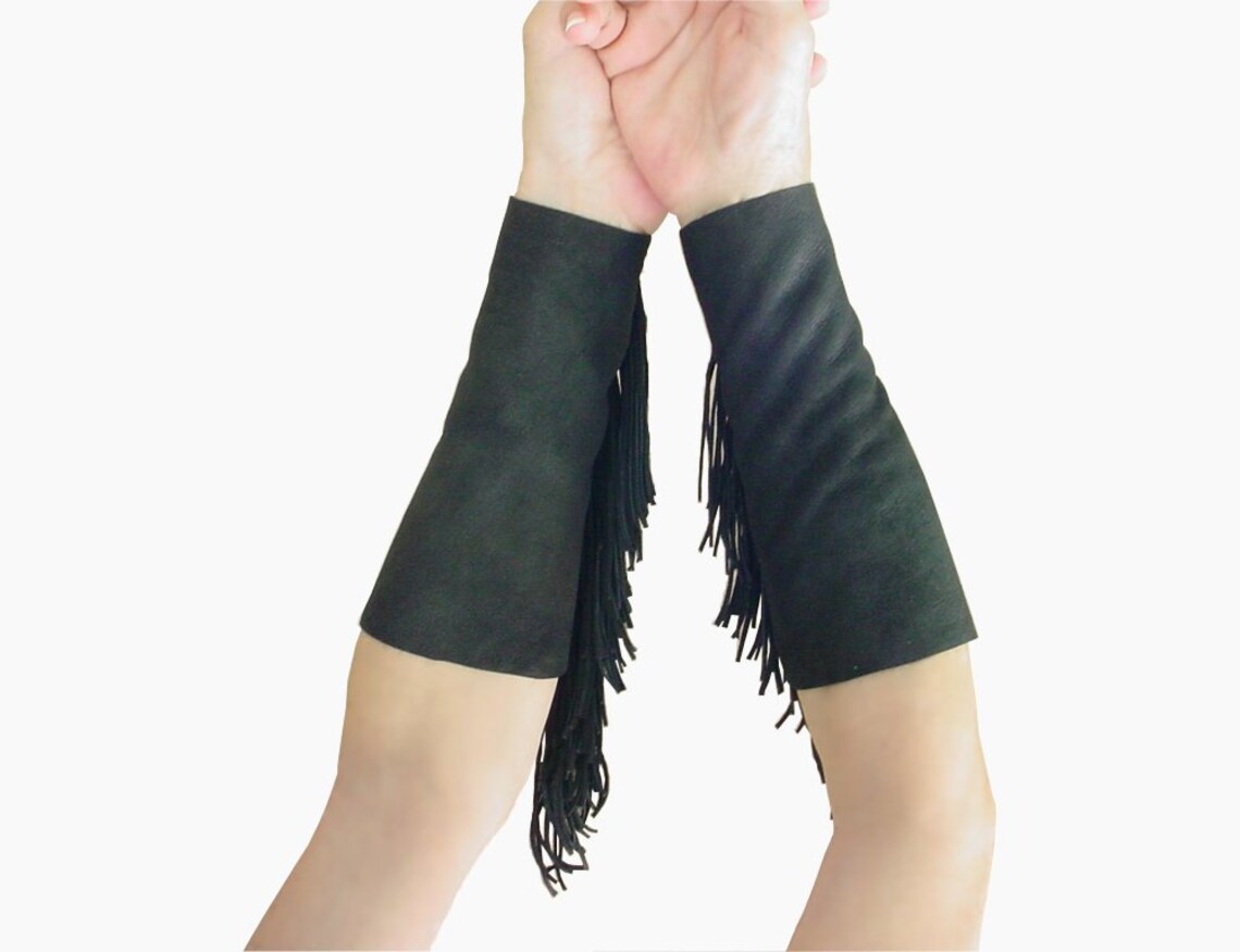 Leather Fringe Forearm Cuffs - Tattoo Covers - Eggplant Purple - Arm ...