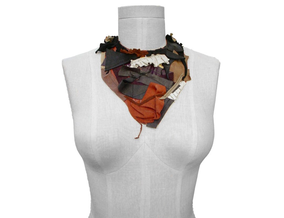 Rustic Recycled Leather - Statement Necklace - Tattered Leather Bib ...