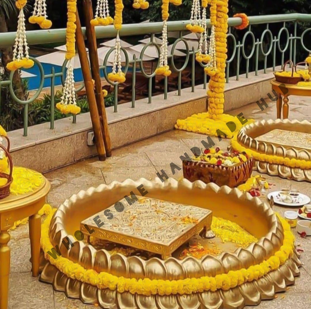 2 Fiber Lotus Flower Urli Set: Haldi Mehndi Wedding Decor, Iron Base ...