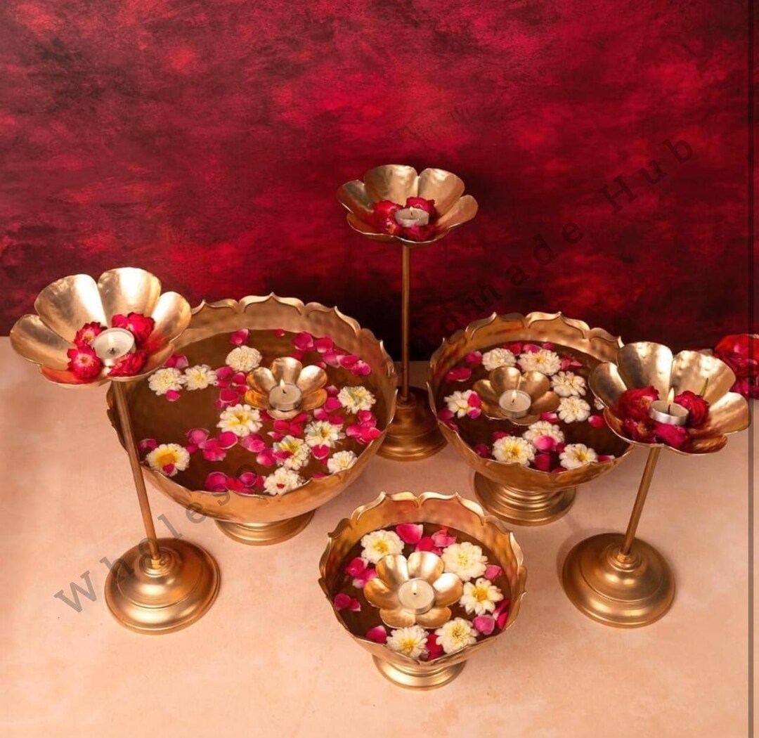 Hammered Gold Taj Urli Bowl Set: Diwali Wedding Decor, Floating Diya ...