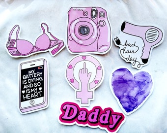 Stickers Pink Set 7 Stickers Free Shipping | Etsy