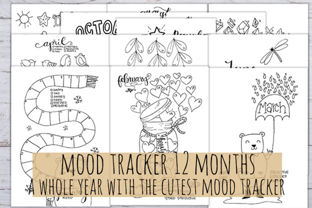 Mood Trackers 12 Months Pack! Journal Printable in Pdf and Jpg, 3 Sizes ...