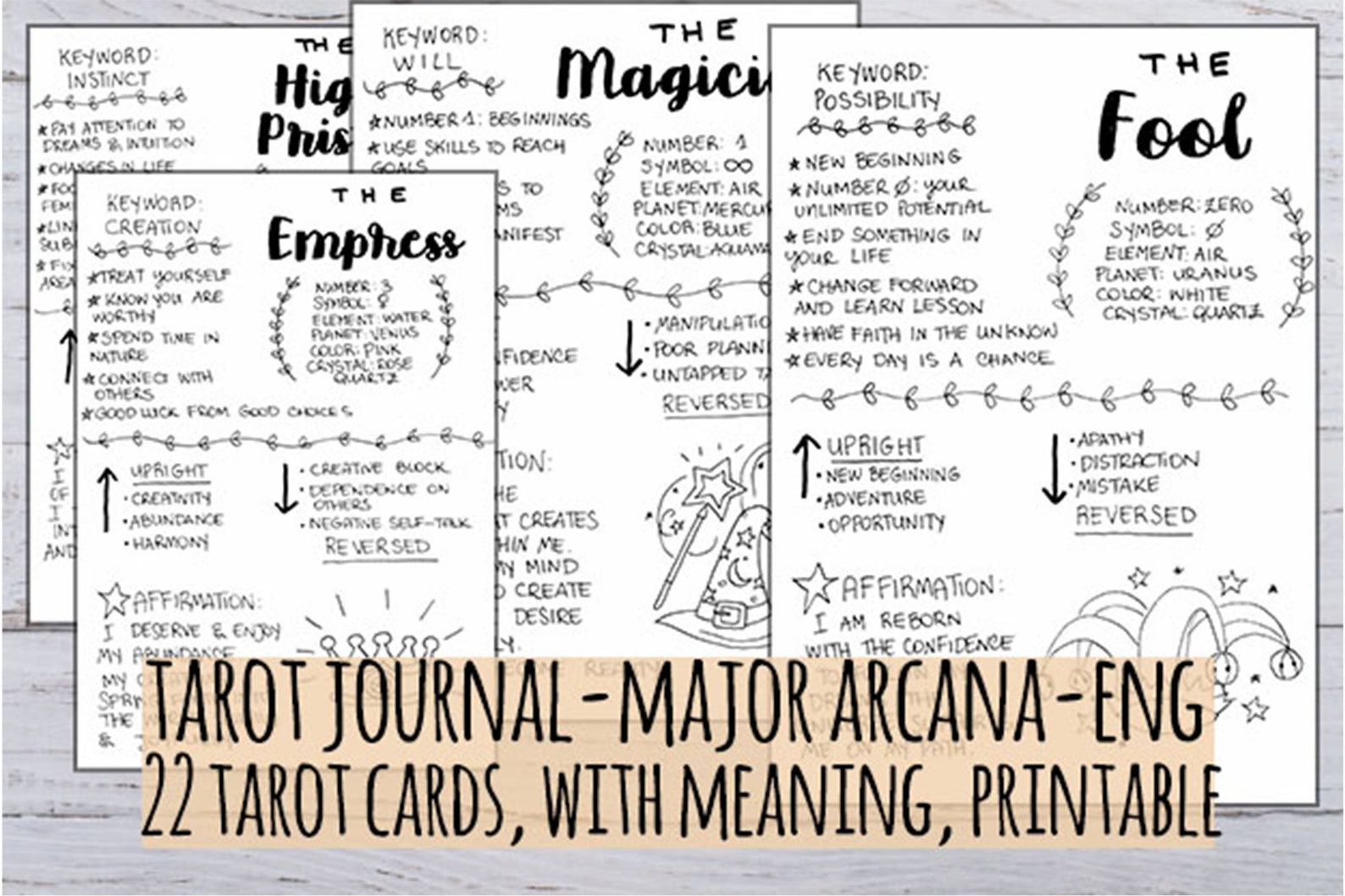 Tarot Journal Printable 22 Major Arcana Meanings | Etsy