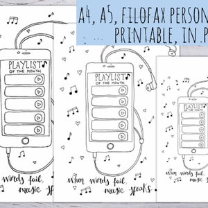 Music Playlist Printable Spread for Your Journal - 3 Sizes in Pdf - Etsy