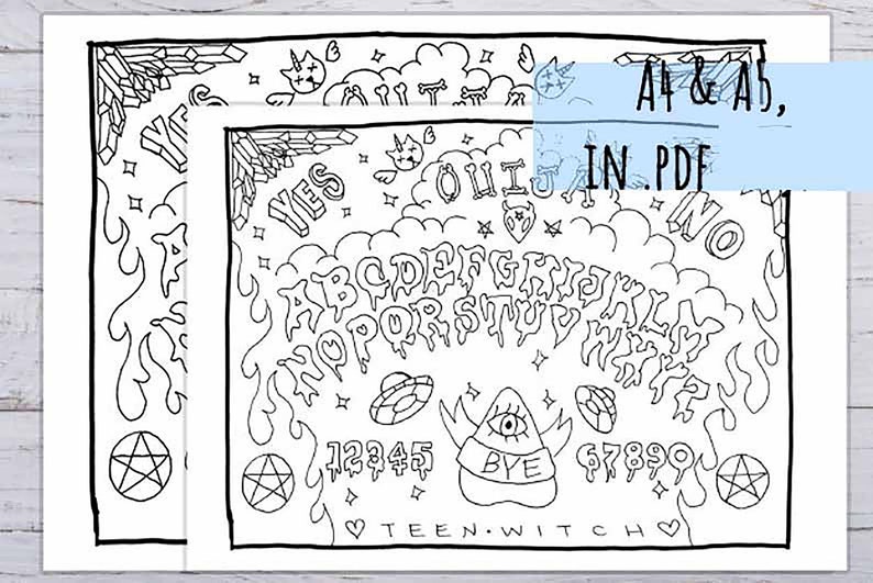 Ouija Board Colouring Page, Printable in 3 Sizes, Funny Activity - Etsy