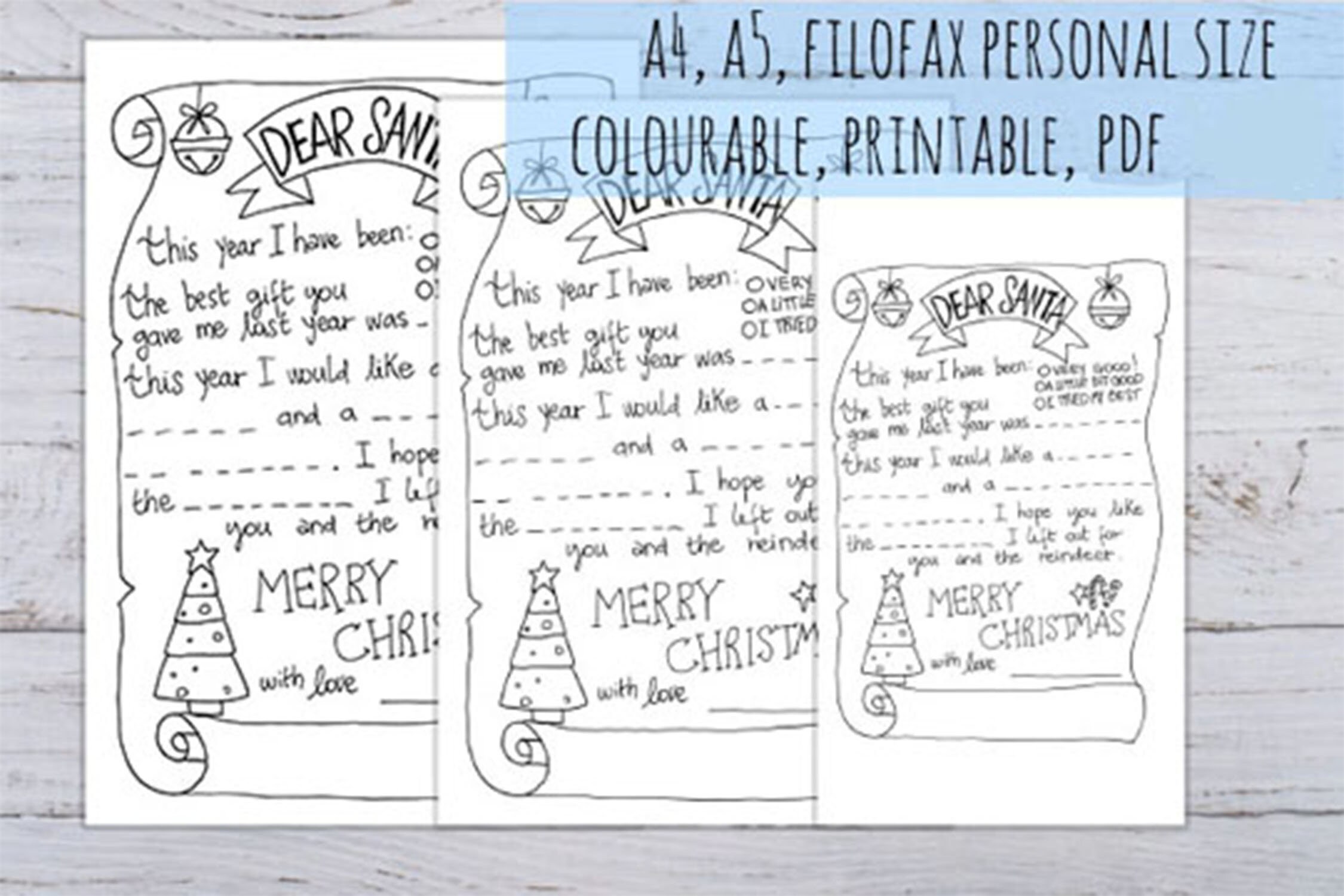 Letter to Santa Printable: Hand-drawn Christmas Coloring Page (PDF ...