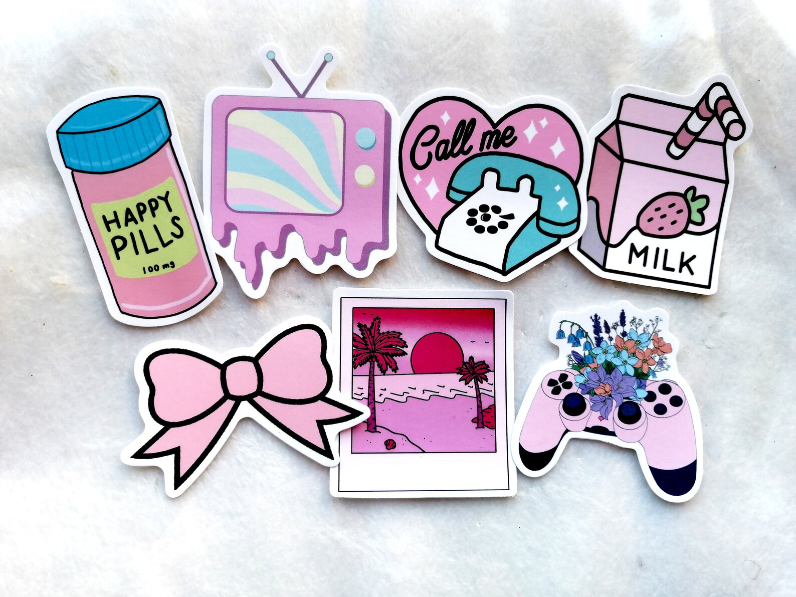 Stickers Pink Set 7 Stickers Free Shipping | Etsy