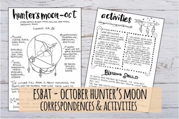 Esbat October Full Moon Hunter's Moon Correspondences | Etsy