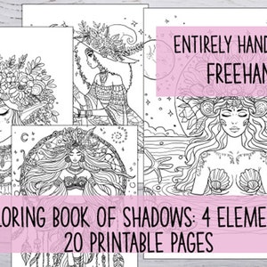 Coloring Book of Shadows: 4 Elements. 20 Printable Pages Entirely Hand ...