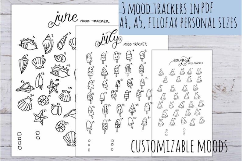 Summer Printable Mood Tracker: June, July and August for Your Journal ...