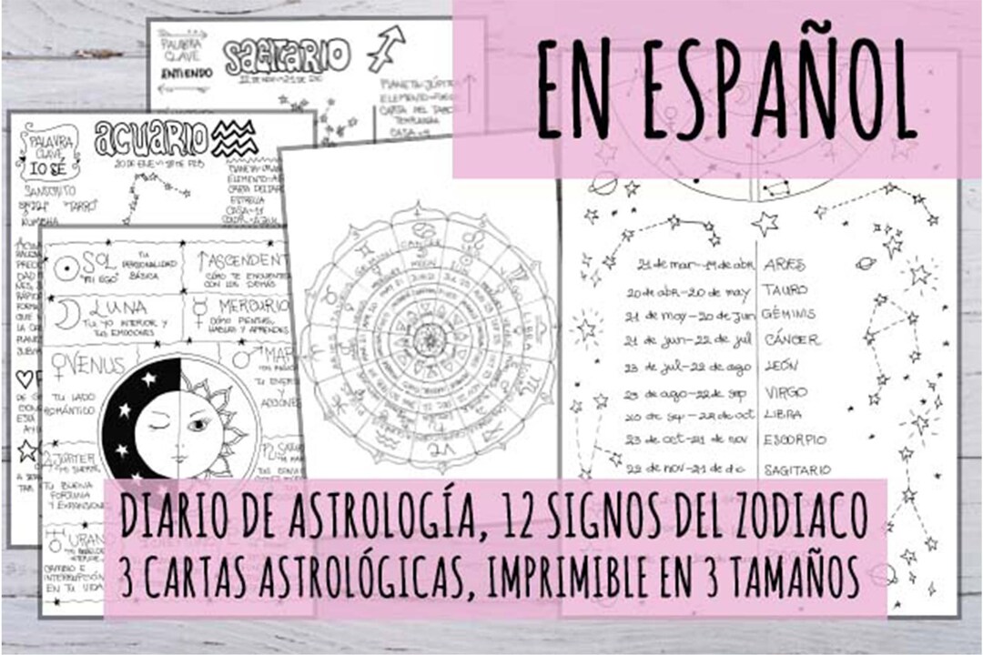 Astrology Journal Printable (in Spanish): Hand-drawn Zodiac Signs ...
