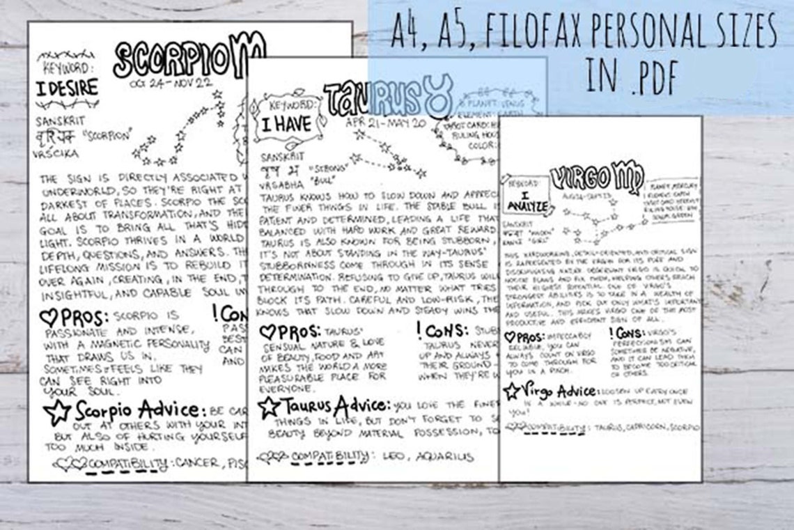 Astrology Journal 12 Signs and 3 Astro Cards Printable in 3 | Etsy