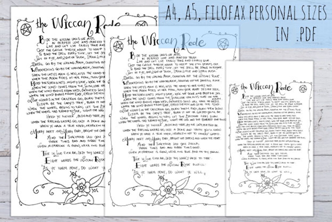 The Wiccan Rede Print: Hand-drawn Book of Shadows Art (A4, A5, Filofax ...