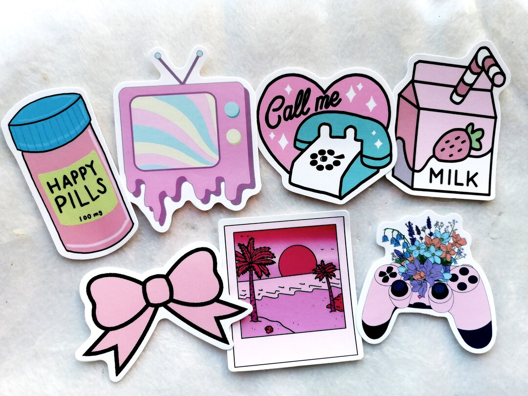 Stickers Pink Set 7 Stickers Free Shipping - Etsy