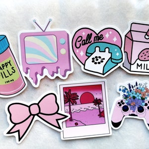 Stickers Pink Set 7 Stickers Free Shipping - Etsy