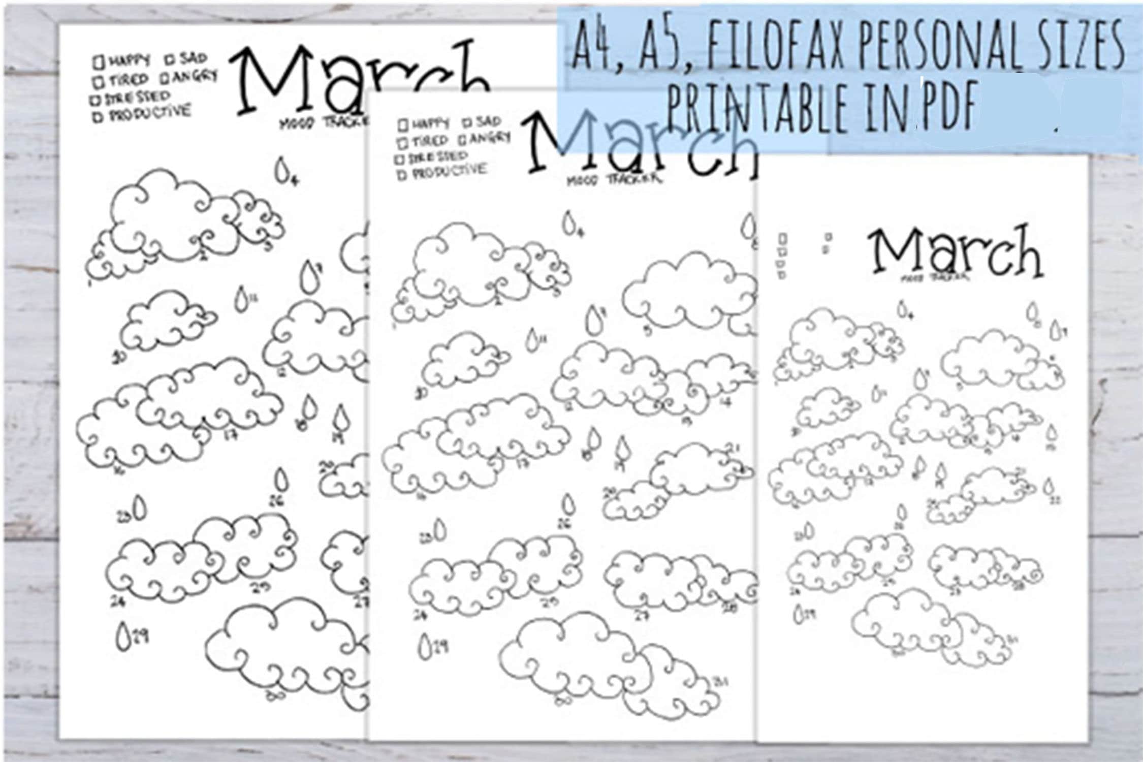 March Mood Tracker for Journal, Blank or 6 Moods! 3 Sizes - Etsy