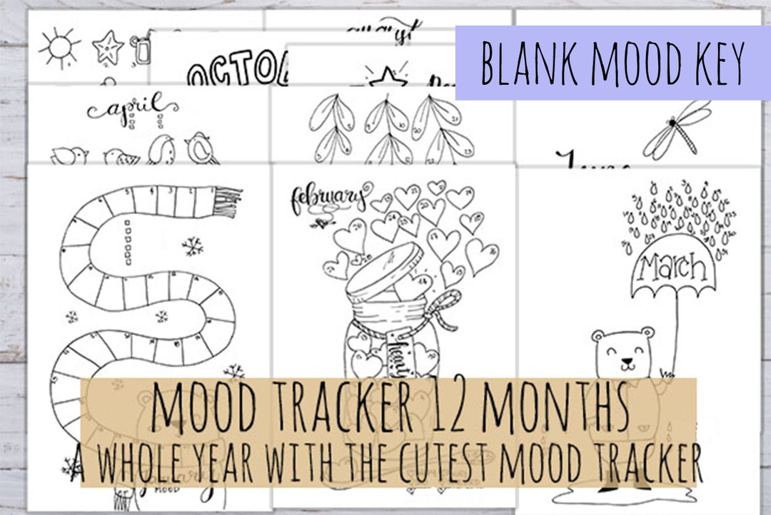 12 Month Mood Tracker Bundle – Printable Journal Pages PDF – Blank Mood ...