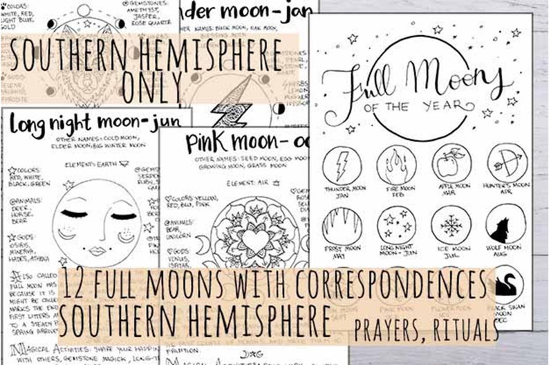 Book of Shadows for Southern Hemisphere: 12 Full Moons, Esbat ...
