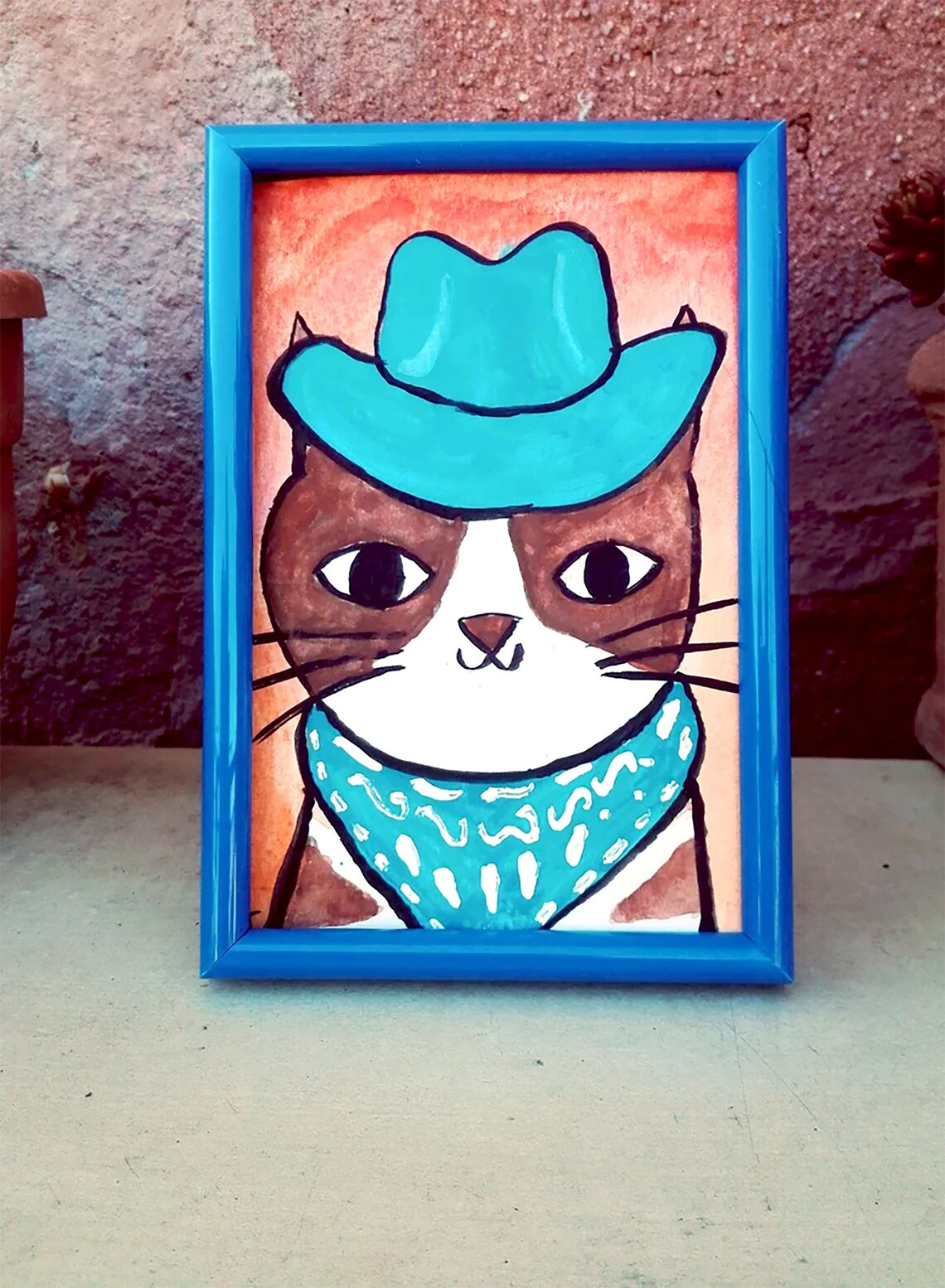 Tom the Cowboy Cat: Funny Cat Portrait Painting Watercolor - Etsy