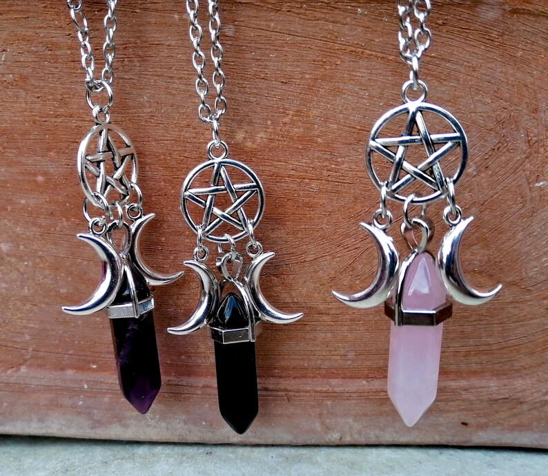 Crystal Necklace Triple Goddess Pentacle Necklace Wiccan - Etsy