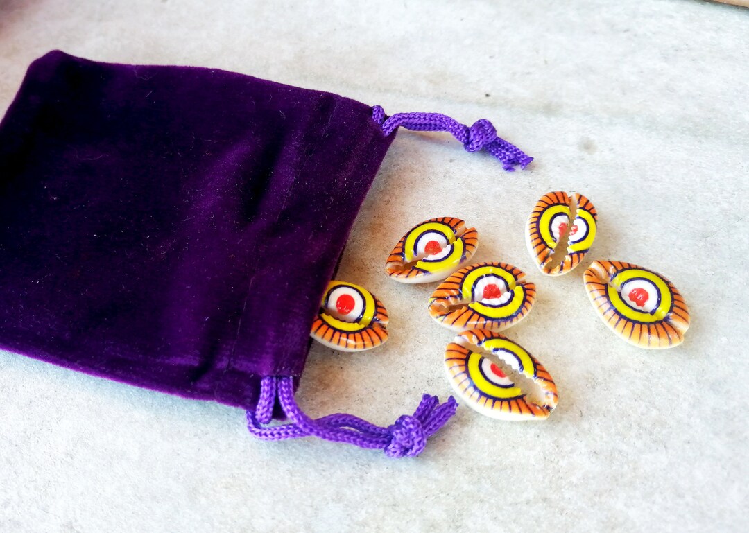 Hand-painted Cowrie Shell Set –orange, Yellow and Black | Divination ...