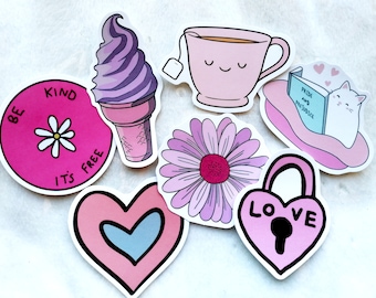Stickers Pink Set 7 Stickers Free Shipping | Etsy