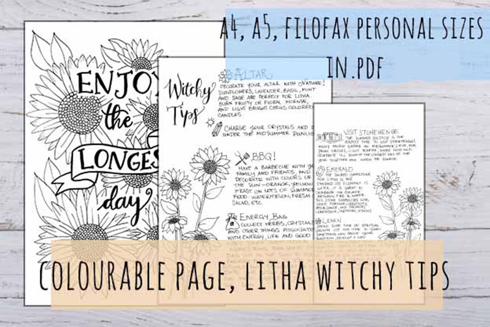 Litha Celebration! Printable Book of Shadows, 6 Hand Drawn Pages in 3 ...