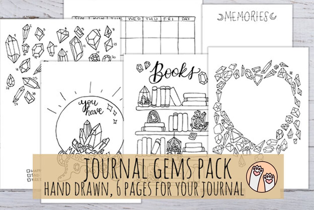 Gems and Crystal Theme Journal Pack, Monthly View, Cover, Trackers, 6 ...
