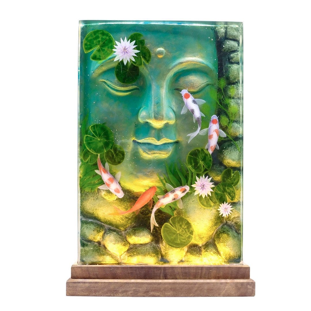 Buddha With Koi Fish and Water Lily, Zen Gift, 3D Painting, Buddha Gift ...