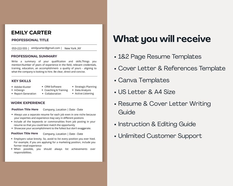Modern Resume Template: Professional CV & Cover Letter (canva Editable ...