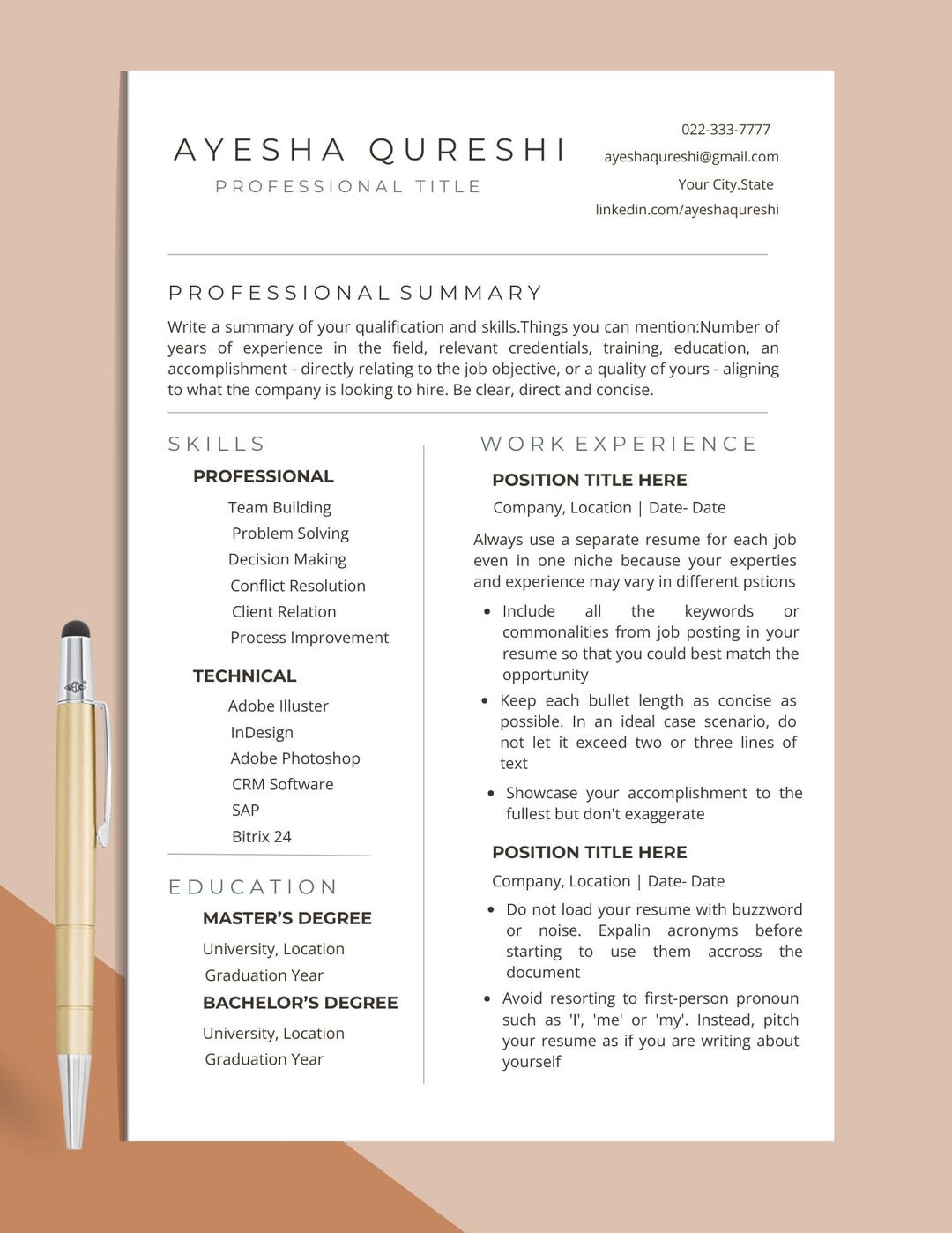 Editable Resume Template Bundle | Canva CV + Cover Letter + Reference ...