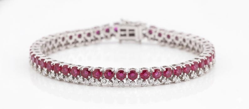 Natural Ruby & Diamond Tennis Bracelet in 18K White Gold | 3.23 Ct ...
