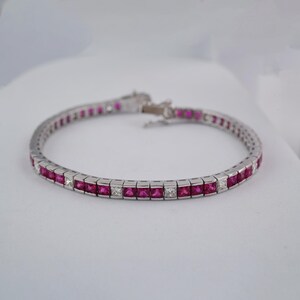 Natural Ruby & Diamond Tennis Bracelet 8.03 Ct Ruby 2.01 Ct Diamond in ...