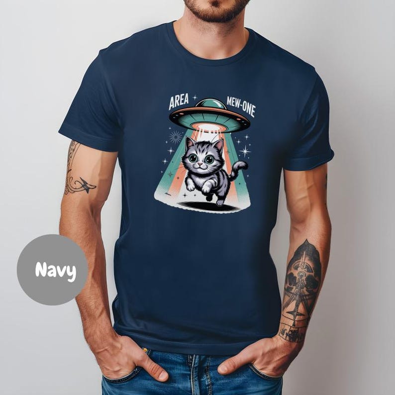 Area Mew-one UFO Alien Cat T-shirt, Adorable Alien Abduction Kitty Tee ...