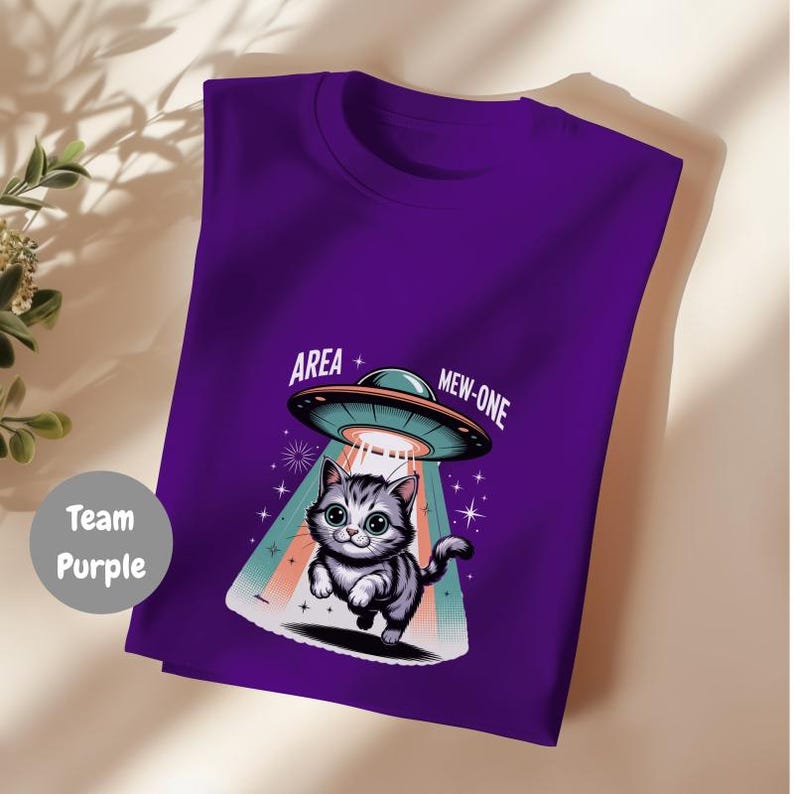 Area Mew-one UFO Alien Cat T-shirt, Adorable Alien Abduction Kitty Tee ...