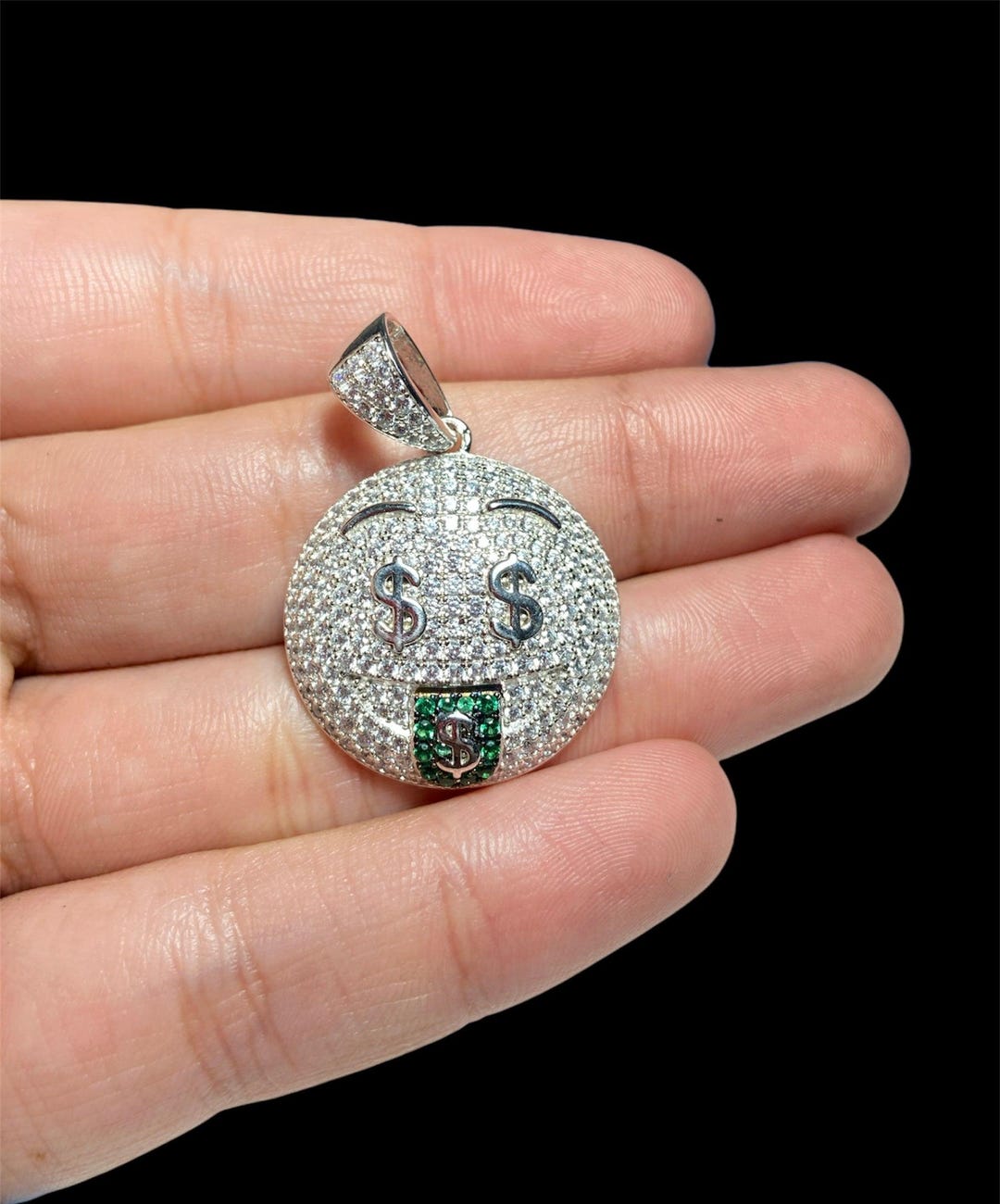 Iced Out Moissanite Smiley Emoji Pendant: 925 Sterling Silver Hip Hop ...