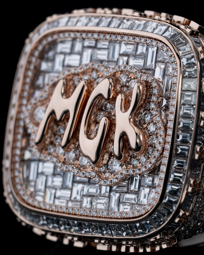 MGK Latter Iced Out Baguette Moissanite Baguette Ring: 925 Sterling ...