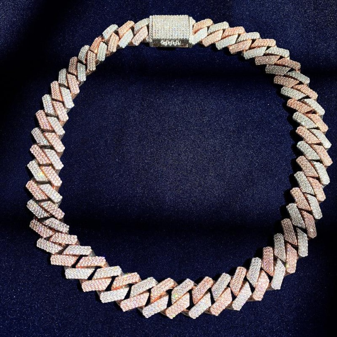 10mm Iced Out Moissanite Diamond Cuban Link Chain : 925 Silver Rapper ...