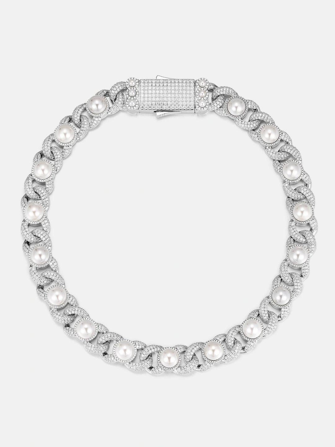Iced Out Moissanite Pearl Cuban Link Chain, 925 Sterling Silver Jewelry ...