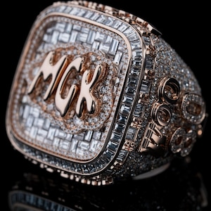 MGK Latter Iced Out Baguette Moissanite Baguette Ring: 925 Sterling ...