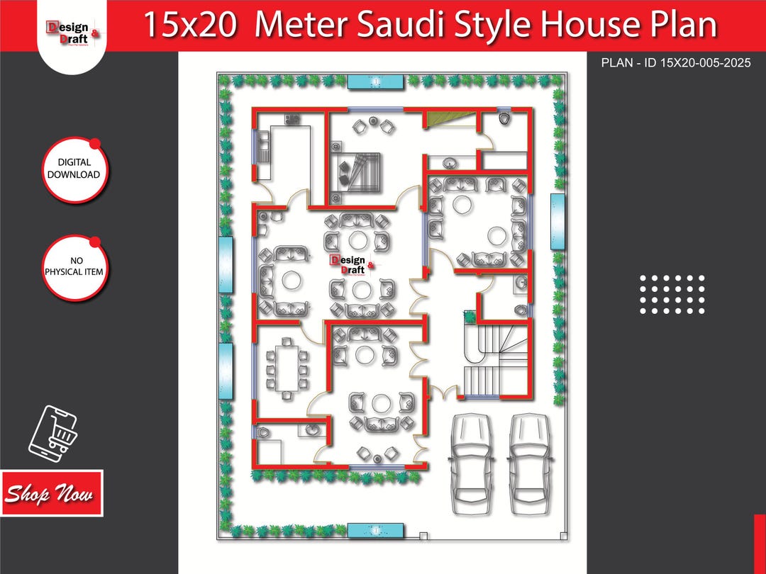 15x20m One-bedroom Arabic Style House Plan ,single Story Floor Layout ...