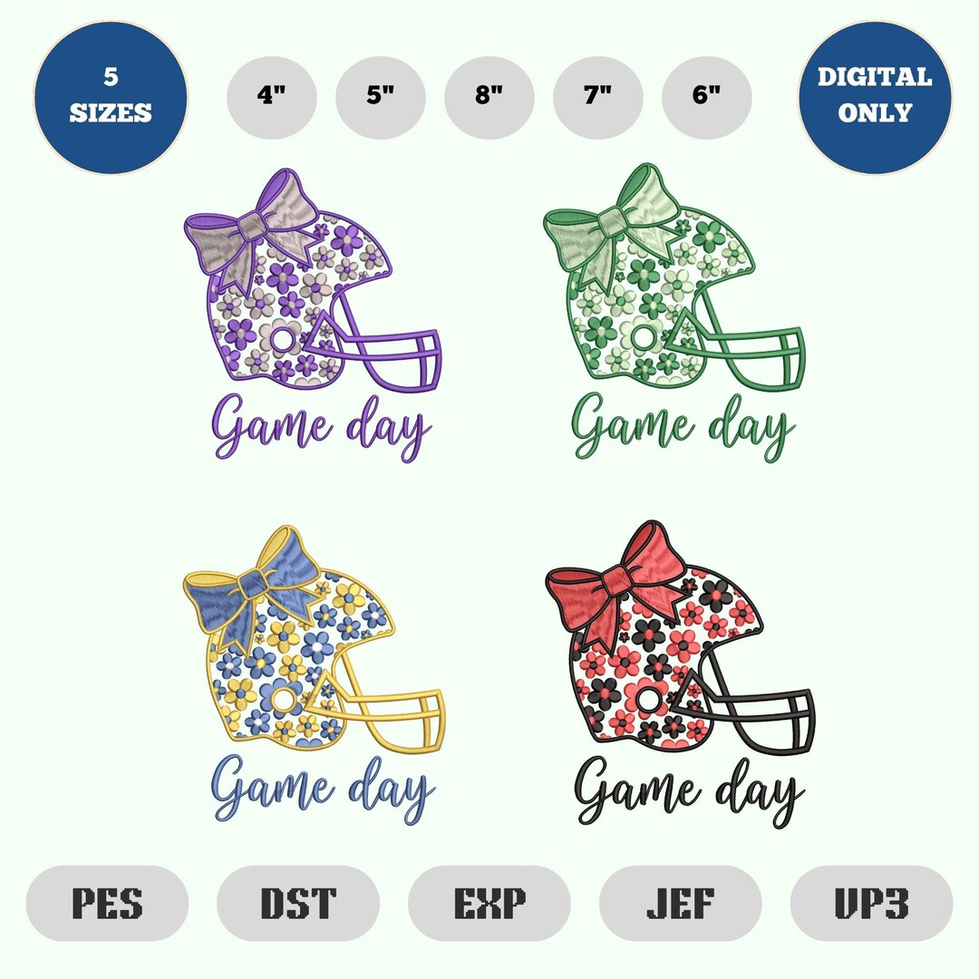 Floral Football Helmet Embroidery Design: Game Day File (digital ...