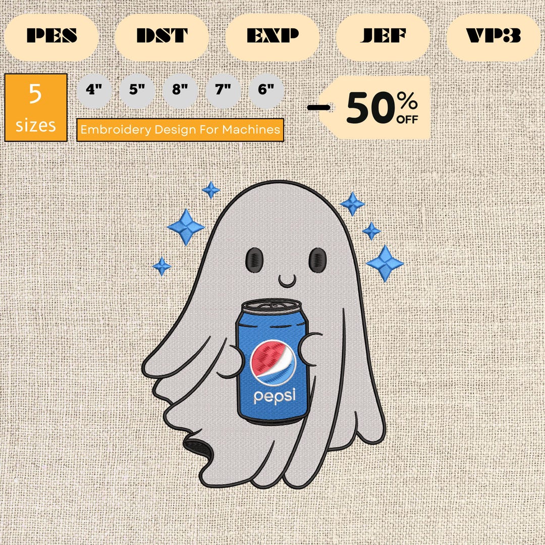 Spooky Soda Ghost Machine Embroidery Design: Pepsi Halloween (instant ...