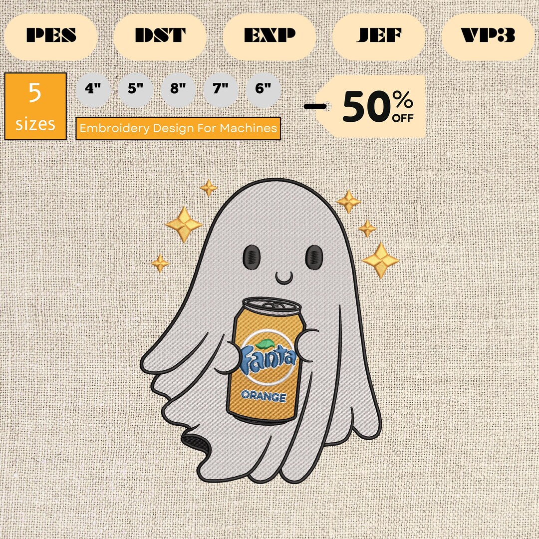 Spooky Soda Ghost Embroidery Design: Halloween Machine File (digital ...